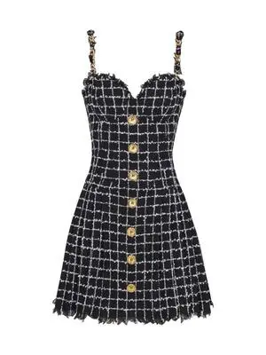 Balmain Tweed Dress With Chain - Black