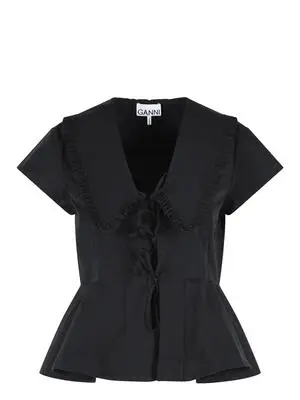 GANNI Cotton Poplin Blouse - Black