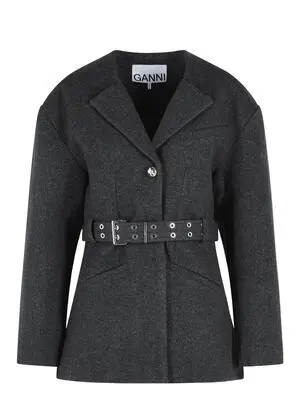 GANNI Wool Blend Peacoat - Gray