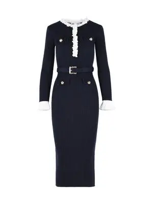 SELF-PORTRAIT Flower Midi Dress In Wool Blend - Blue
