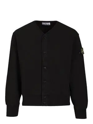 Stone Island Organic Cotton Fleece Cardigan Sweatshirt - Black