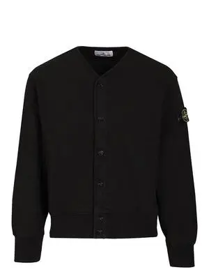 Stone Island Organic Cotton Fleece Cardigan Sweatshirt - Black