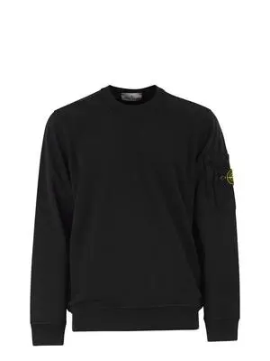 Stone Island Regular Fit Crew Neck Sweatshirt With Seasonal Pocket - Black