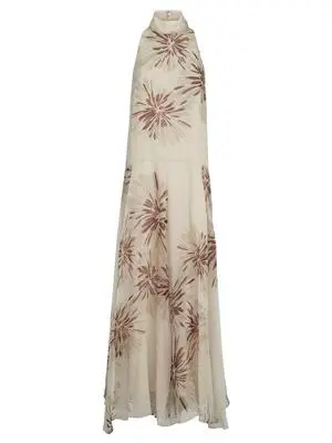 Brunello Cucinelli Silk Floral Print Sleeveless Long Dress - Multicolor