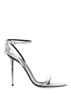 TOM FORD Metallic Leather Padlock Stiletto Sandals - Silver