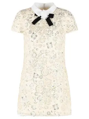 SELF-PORTRAIT Polyester Sequined Mini Dress - Cream