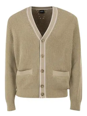 BOSS Ribbed Cotton Cardigan - Cream