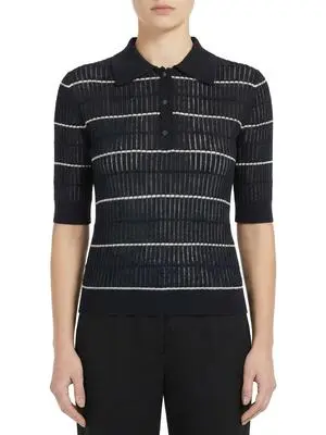 Max Mara Wool And Silk Knit Polo - Blue