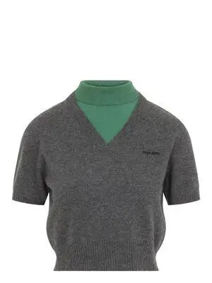 Miu Miu Layered V-neck Turtleneck Sweater - Gray