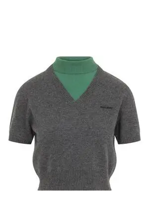 Miu Miu Layered Knit Sweater - Gray