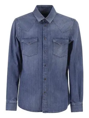 Peserico Peserico Men Lightweight Cotton Denim Shirt With Patch Pockets Multicolor