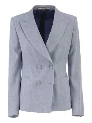 Tagliatore Double-breasted Linen And Cotton Stretch Blazer - Blue