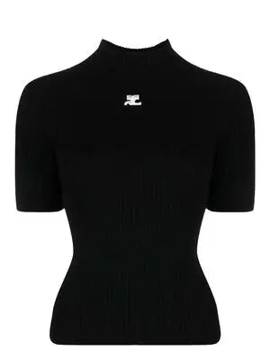 COURREGES Printed Ribbed Top - Black