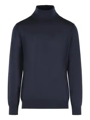 Zegna Zegna Navy Blue Cashmere And Silk Turtleneck Sweater Men Blue