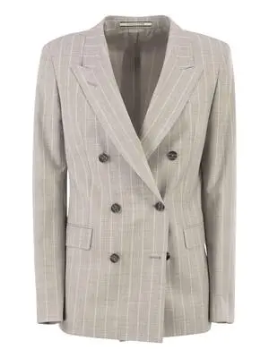 Tagliatore Double-breasted Pinstripe Blazer In Virgin Wool And Silk - Cream