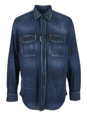 Dsquared2 Blue Shirt With Pointed Collar And Elbow Patches In Denim - Multicolor