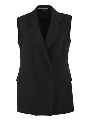 Tagliatore TAGLIATORE Double-Breasted Linen Waistcoat Black