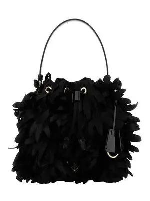 Prada Embellished Satin Mini Bucket Bag - Black