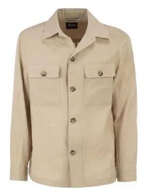 BOSS Linen Shirt Jacket With Patch Pockets - Cream