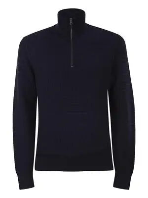 BOSS Textured Cotton High Neck Half-zip Pullover - Multicolor