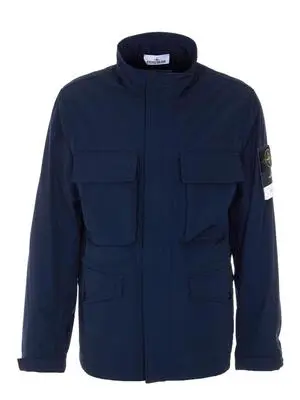 Stone Island Logo Micro Twill Jacket - Blue
