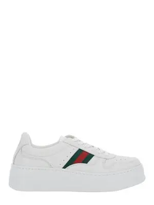 Gucci Sneakers With Web Detail And Oversized Sole In White Leather For - Multicolor