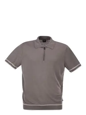 BOSS Linen And Viscose Polo Shirt With Zip And Contrast Trims - Gray