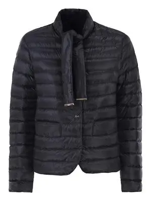 Herno Ultra-light Nylon Down Jacket With Funnel Neck And Adjustable Ribbons - Blue