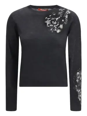 Max Mara Silk And Wool Knit Top With Lace Details - Black