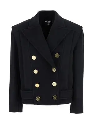 Balmain Wool Jacket With Wide Lapels And Metallic Buttons - Multicolor