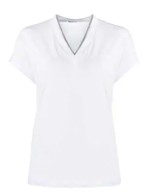 Brunello Cucinelli V-neck Short Sleeve T-shirt - White