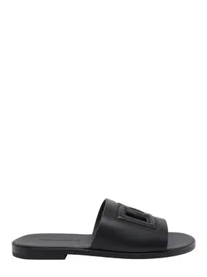 Dolce & Gabbana Leather Slide Sandals - Black