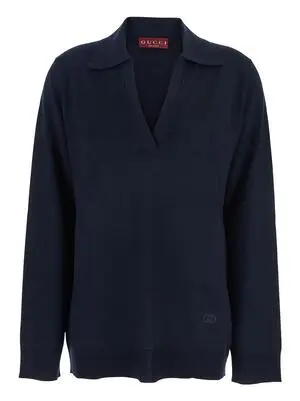 Gucci Wool Polo Collar Sweater With Gg Logo - Multicolor