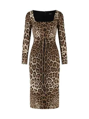 Dolce & Gabbana Leo Print Stretch Viscose Dress - Brown