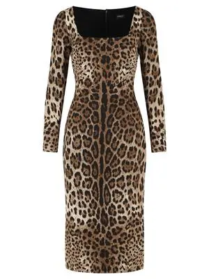 Dolce & Gabbana Leo Print Stretch Viscose Dress - Brown