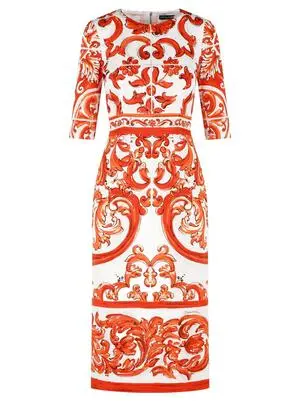 Dolce & Gabbana Majolica Print Silk Charmeuse Dress - Orange