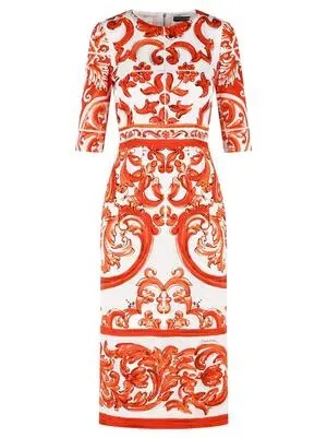 Dolce & Gabbana Majolica Print Silk Charmeuse Dress - Orange