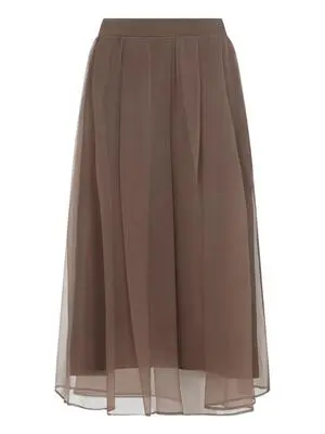 Brunello Cucinelli Silk Midi Voile Skirt - Brown