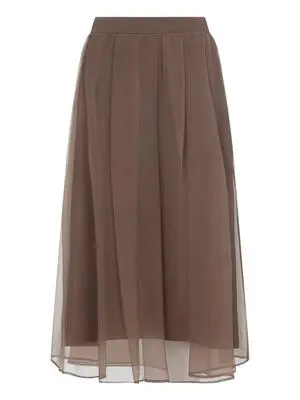 Brunello Cucinelli Silk Midi Voile Skirt - Brown