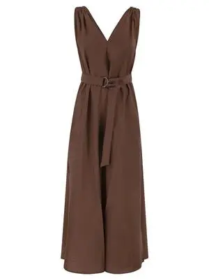 Brunello Cucinelli Techno Cotton Poplin Belted Dress - Brown