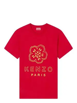 Kenzo Slim-fit Cotton T-shirt With Embroidered Boke Flower - Red