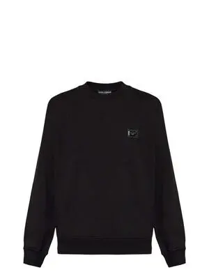 Dolce & Gabbana Crewneck Sweatshirt With Logo Plaque - Black