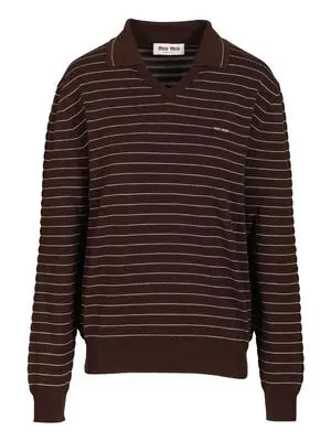 Miu Miu Cotton V-neck Sweater - Brown