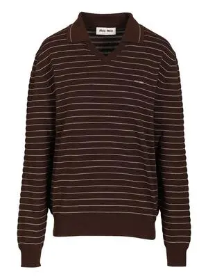 Miu Miu MIU MIU Cotton V-Neck Sweater Brown