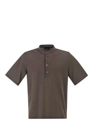 Herno Jersey Polo Shirt With Seraph Collar - Brown