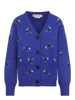 Marni Embroidered Floral Cardigan - Blue