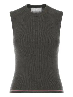 Thom Browne Striped Merino Wool Knitted Tank Top - Gray