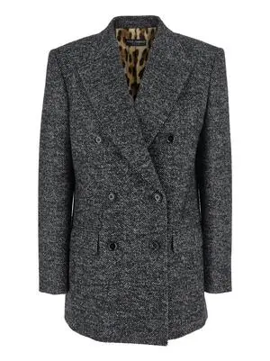Dolce & Gabbana Grey Double-breasted Jacket With Peak Revers In Wool Blend - Multicolor