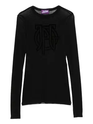 JEAN PAUL GAULTIER JEAN PAUL GAULTIER Flocked Logo Mesh Top Blue