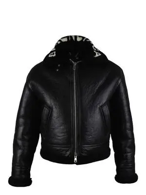 Balenciaga Shiny Leather Bomber Jacket - Black